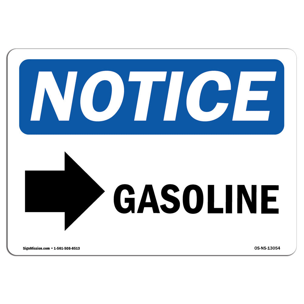 SignMission OSHA Notice - Gasoline [Right Arrow] Sign With Symbol ...